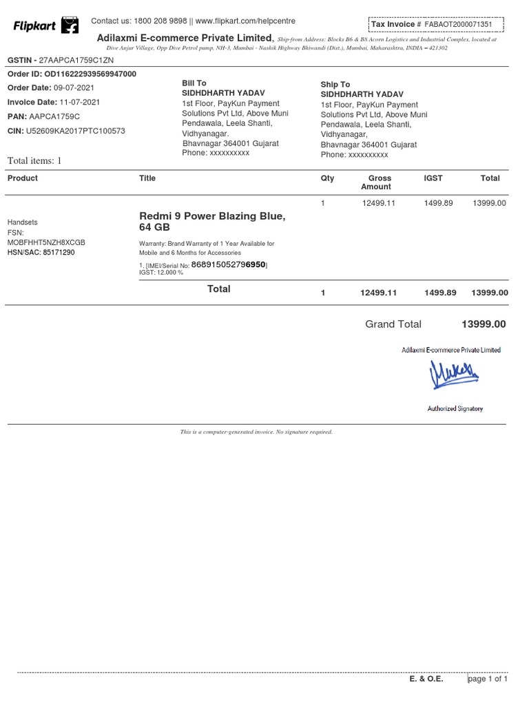 Redmi 9 Power Blazing Blue, 64 GB: Adilaxmi E-Commerce Private Limited ...