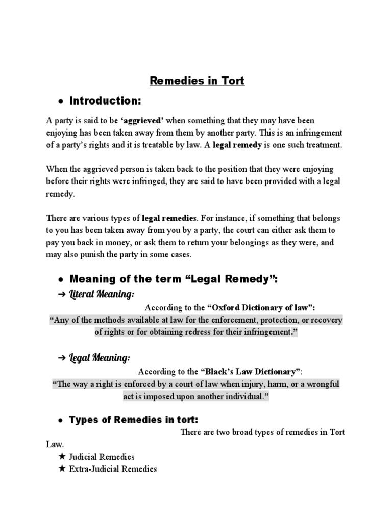 Remedies in Tort | PDF | Damages | Legal Remedy
