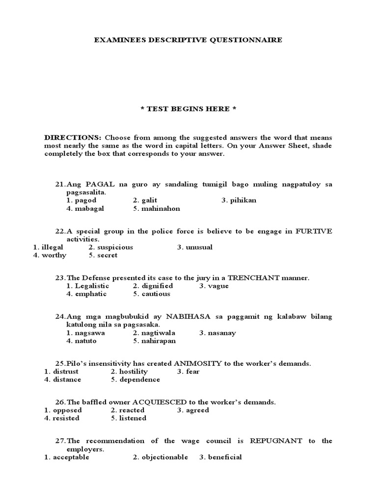 Examinees Descriptive Questionnaire | PDF | Climate Change | Ozone