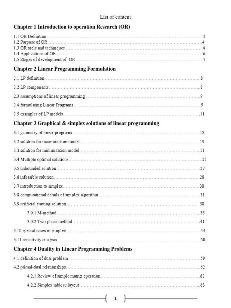 Chapter 1 Introduction To Operation Research (OR) : List of Content ...