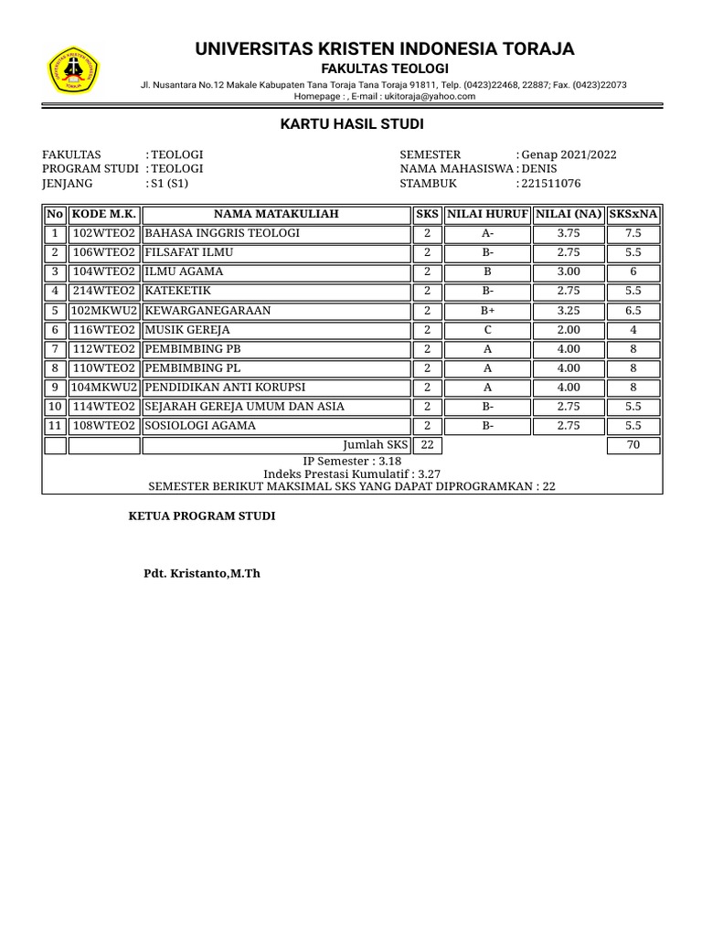 CETAK KARTU HASIL STUDI - Portal Akademik | PDF