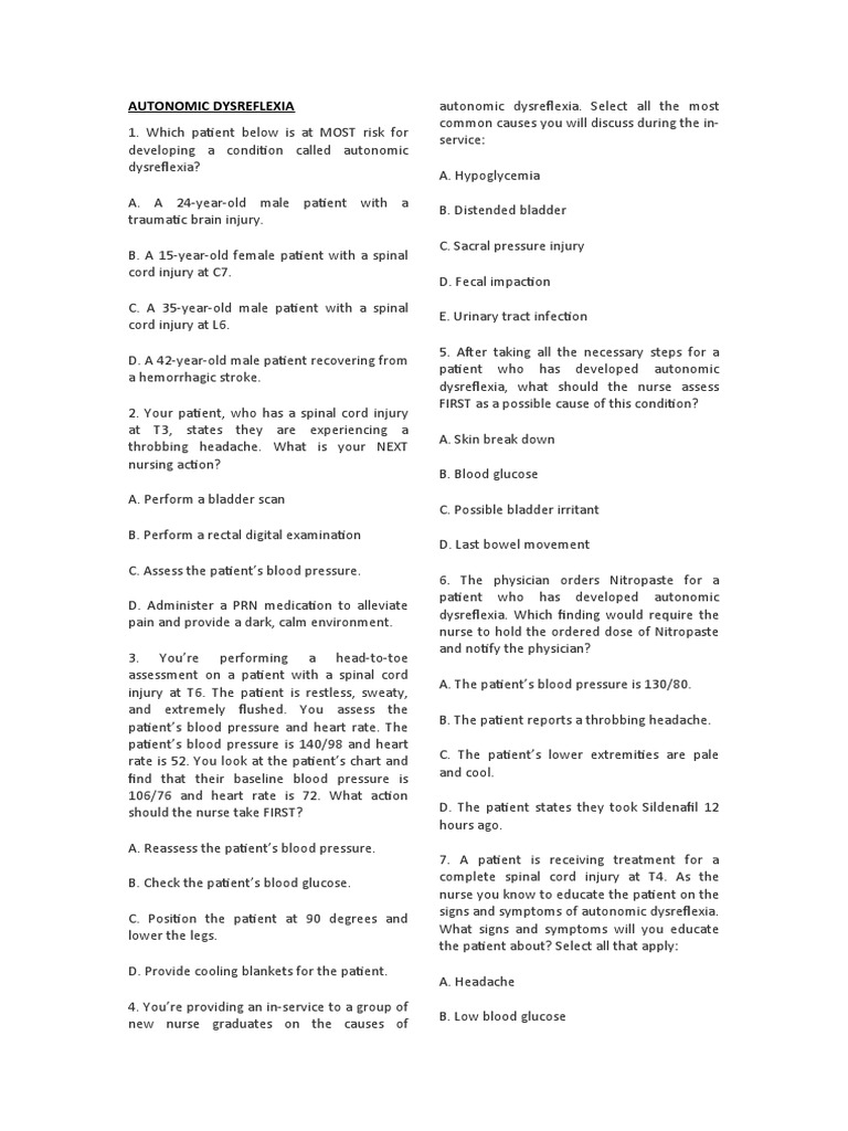 Autonomic Dysreflexia | Download Free PDF | Spinal Cord Injury | Shock ...
