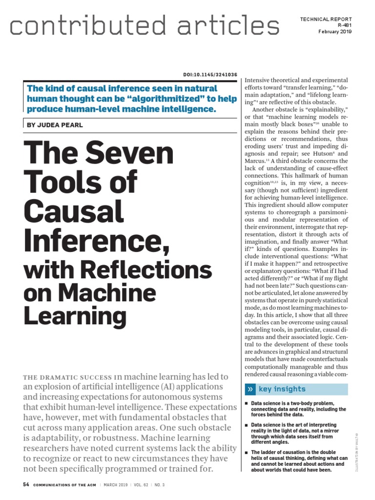 The Seven Tools of Causal Inference,: With Reflections On Machine ...