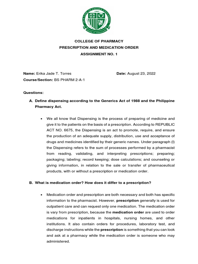 Pharmacy Dispensing and Medication Orders | PDF | Medical Prescription ...
