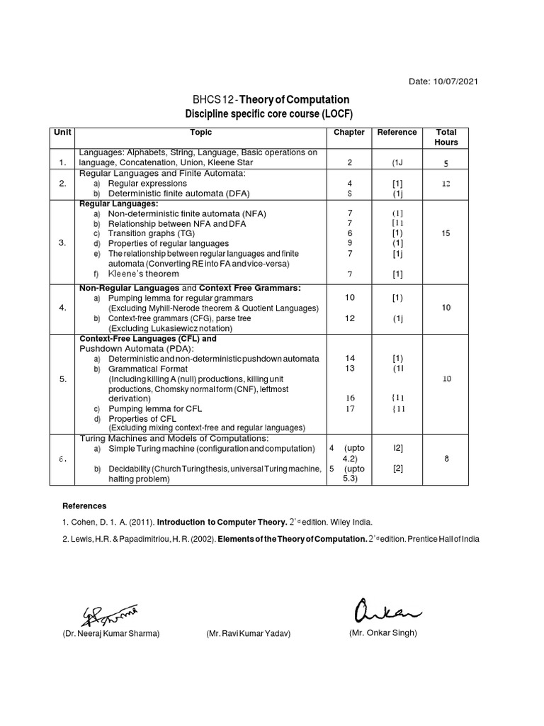 Discipline Specific Core Course (LOCF) : BHCS 12 - Theory of Computation | PDF | Theory Of ...