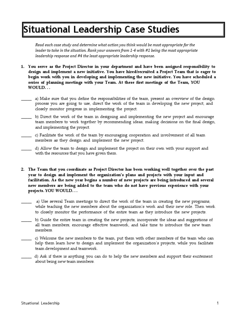 Situational Leadership Case Studies | PDF | Leadership | Design