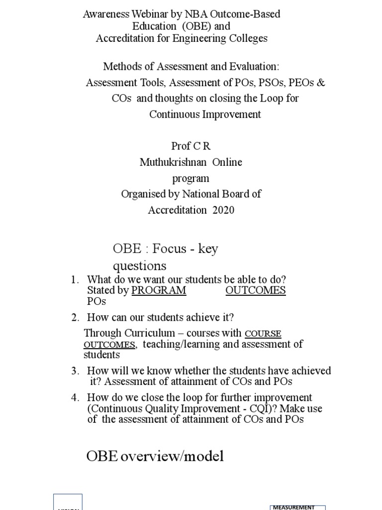 PPT's C R Muthukrishnan NBA-AWARENESS WEBINAR-Outcomes-Assessments ...