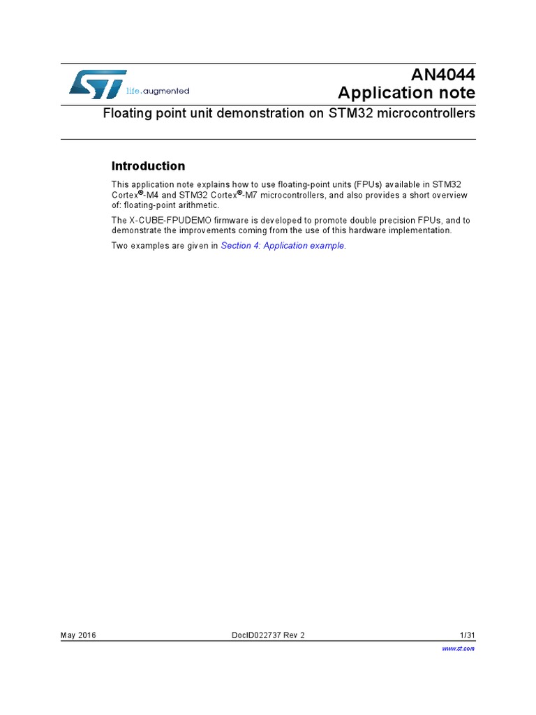 AN4044 Application Note: Floating Point Unit Demonstration On STM32 Microcontrollers | PDF ...