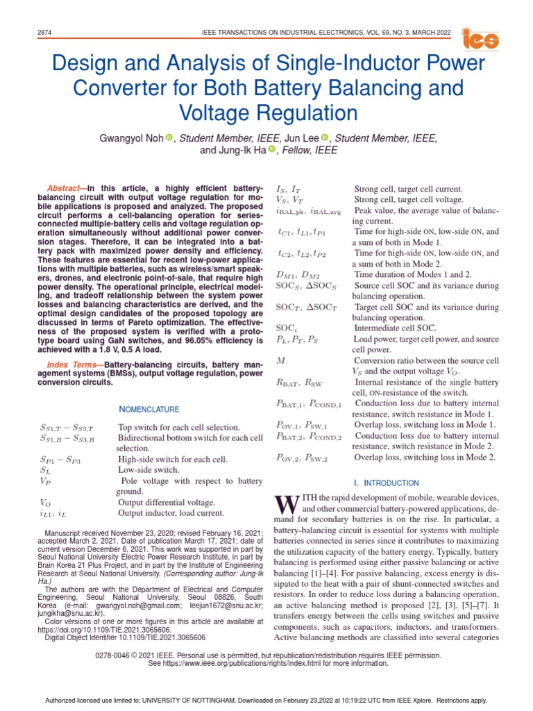 Design and Analysis of Single-Inductor Power Converter For Both Battery Balancing and Voltage ...