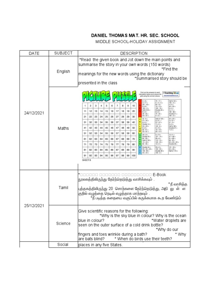 Holiday Assignment | PDF
