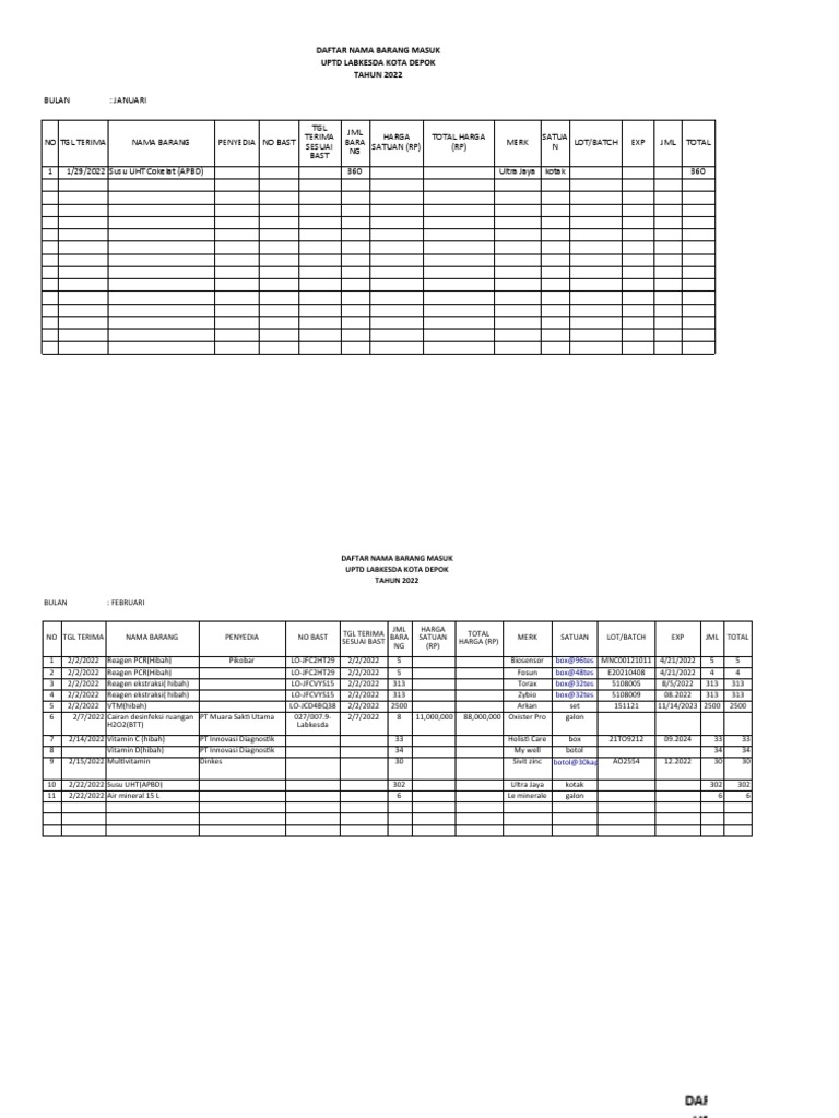 Form Barang Masuk | PDF