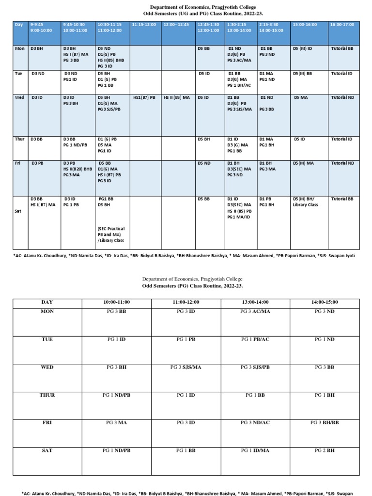 Prag Odd Sem Class Routine 2022 | PDF