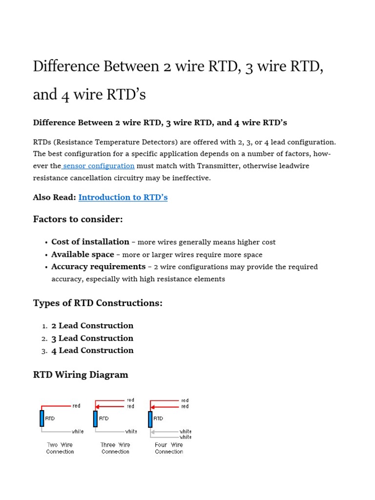 Difference Between 2 Wire RTD, 3 Wire RTD, and 4 Wire RTD's | PDF | Electrical Resistance And ...