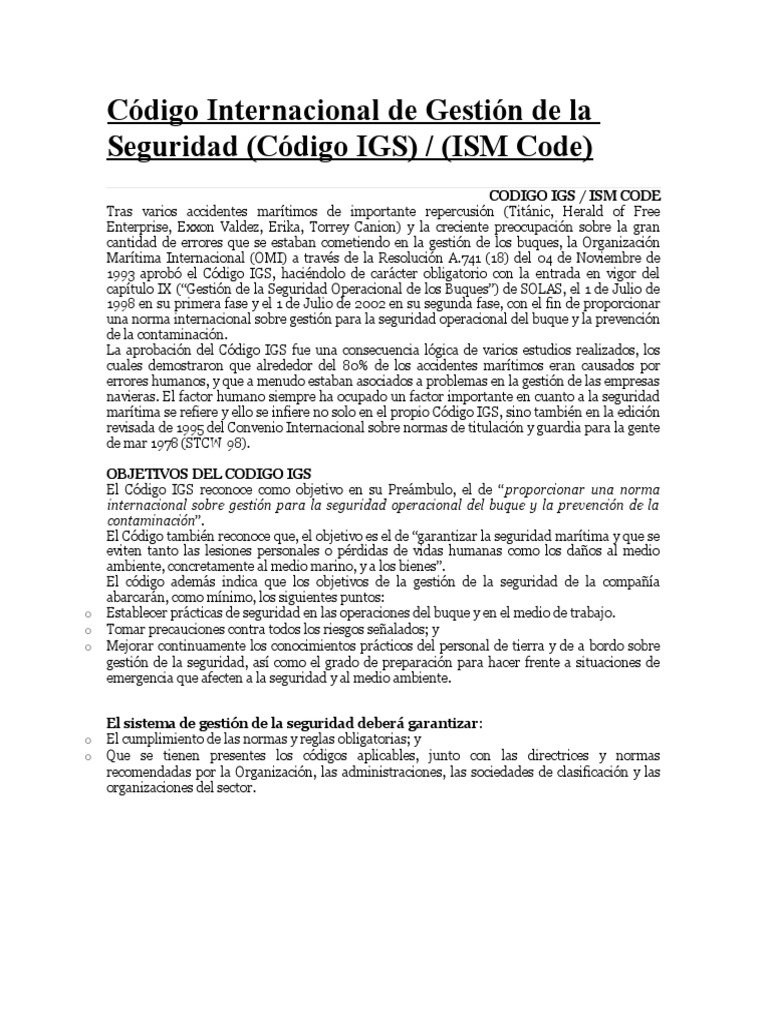 RESUMEN Código Internacional de Gestión de La Seguridad | PDF | Tecnología
