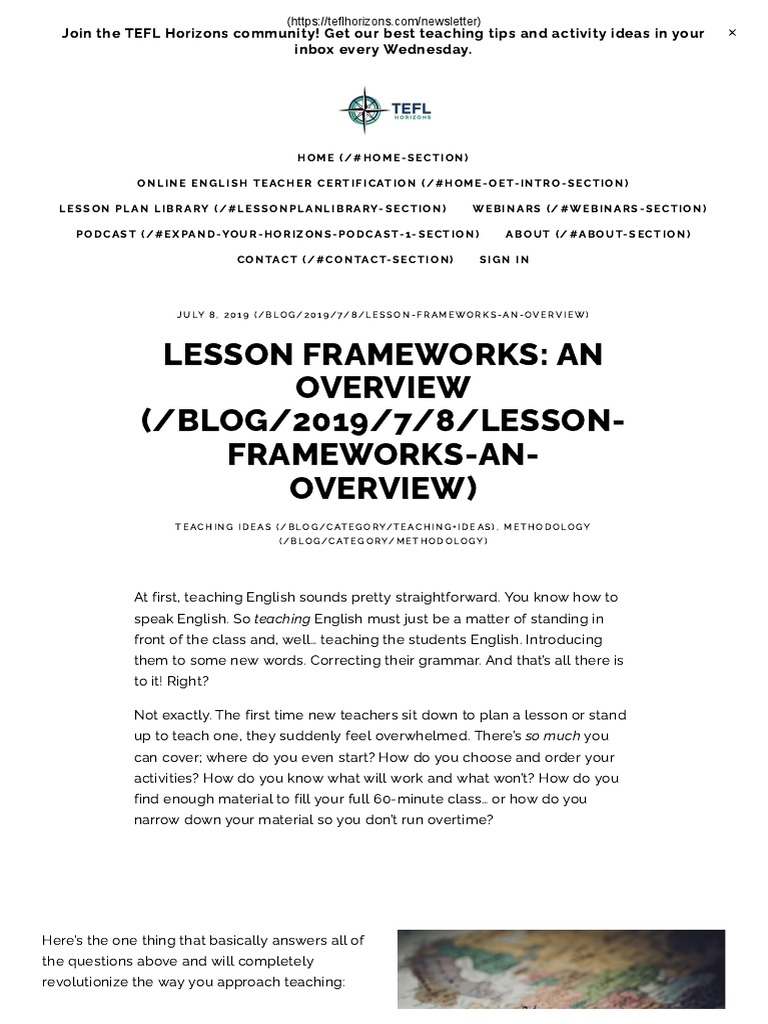 ESL Lesson Frameworks - TEFL Horizons | PDF | Vocabulary | Reading ...