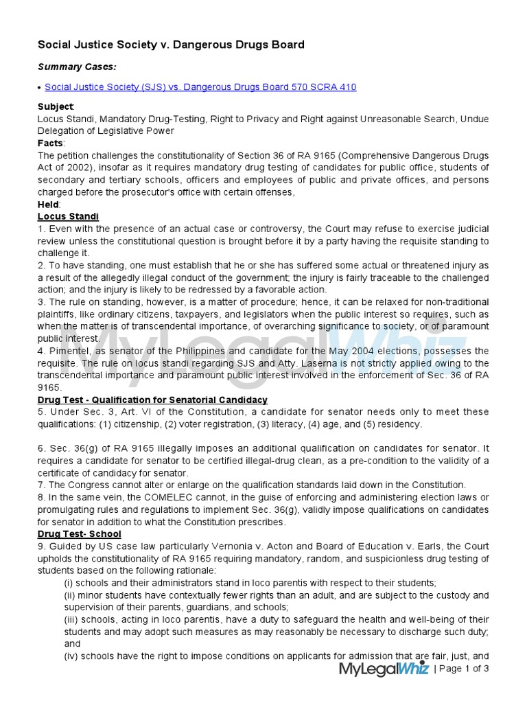 Social Justice Society (SJS) Vs Dangerous Drugs Board 570 SCRA 410 ...