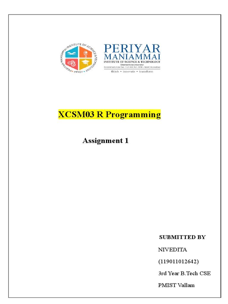 XCSM03 R Programming: Assignment 1 | PDF