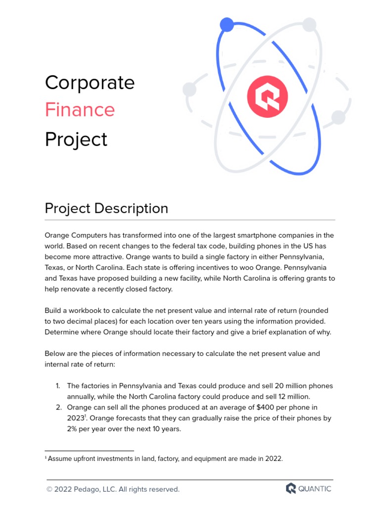 EMBA38 Finance Project Prompt and Rubric | PDF | Depreciation | Business