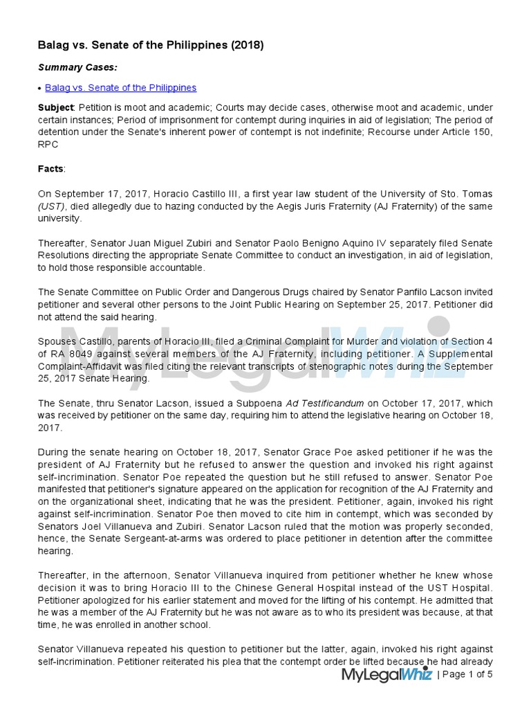 Balag Vs Senate of The Philippines | PDF | Contempt Of Court | United ...