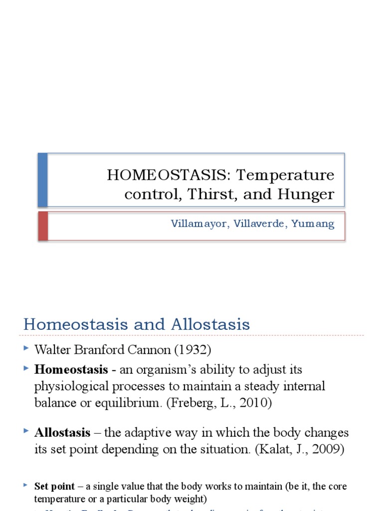 HOMEOSTASIS: Temperature Control, Thirst, and Hunger: Villamayor ...