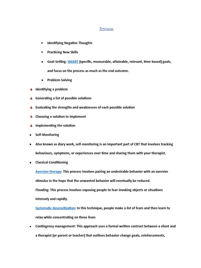 Identifying Negative Thoughts Practicing New Skills Goal-Setting | PDF ...