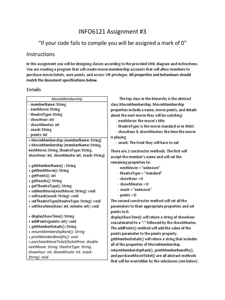 INFO6121 Assignment #3: "If Your Code Fails To Compile You Will Be Assigned A Mark of 0 ...