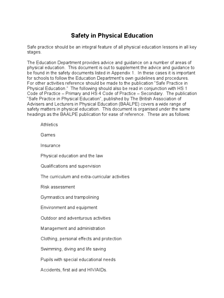 Safety Guidelines for Physical Education | PDF | Physical Education ...
