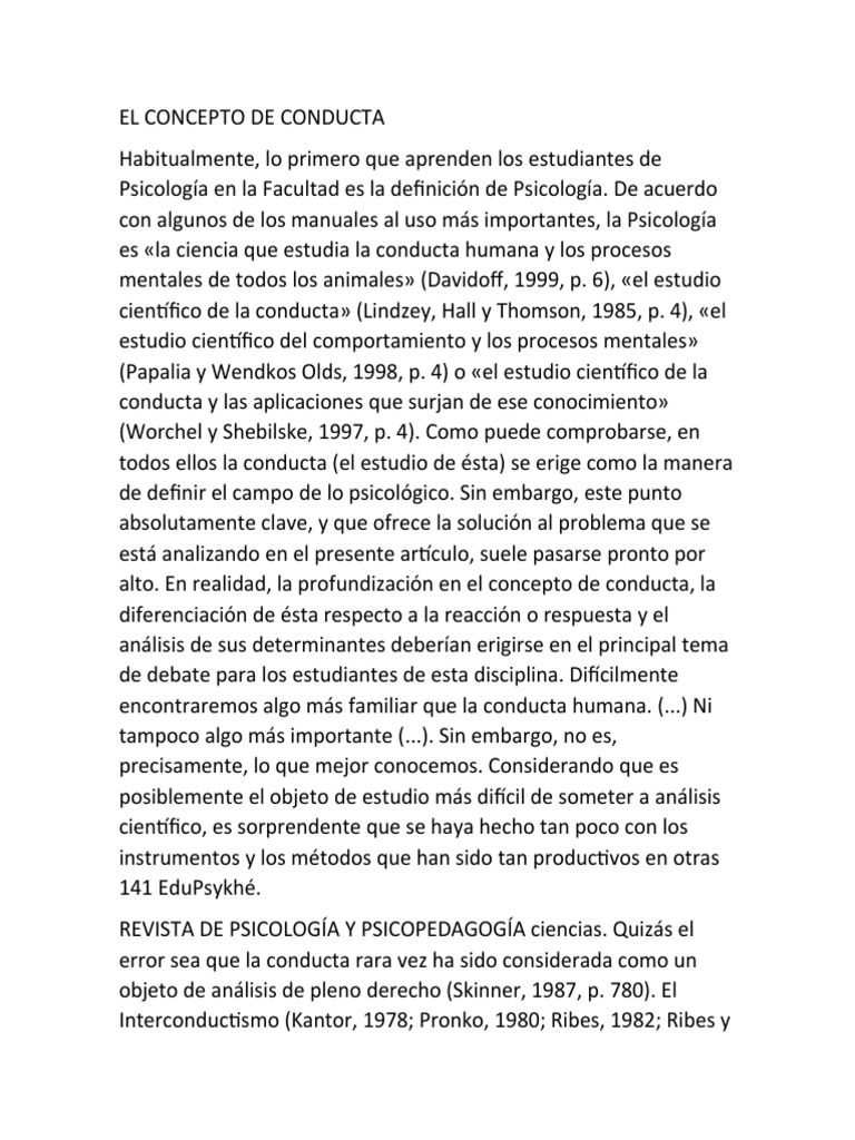 El Concepto de Conducta | PDF | Sicología | Comportamiento