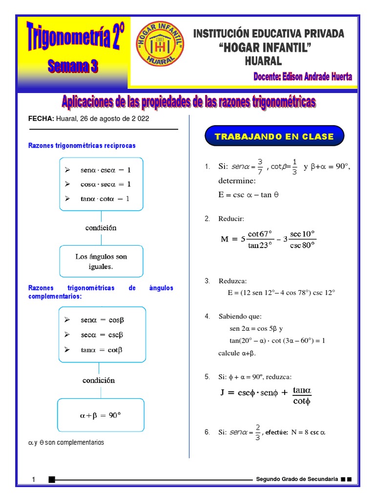 Razones trigonométricas y problemas de ángulos complementarios | PDF | Trigonometría