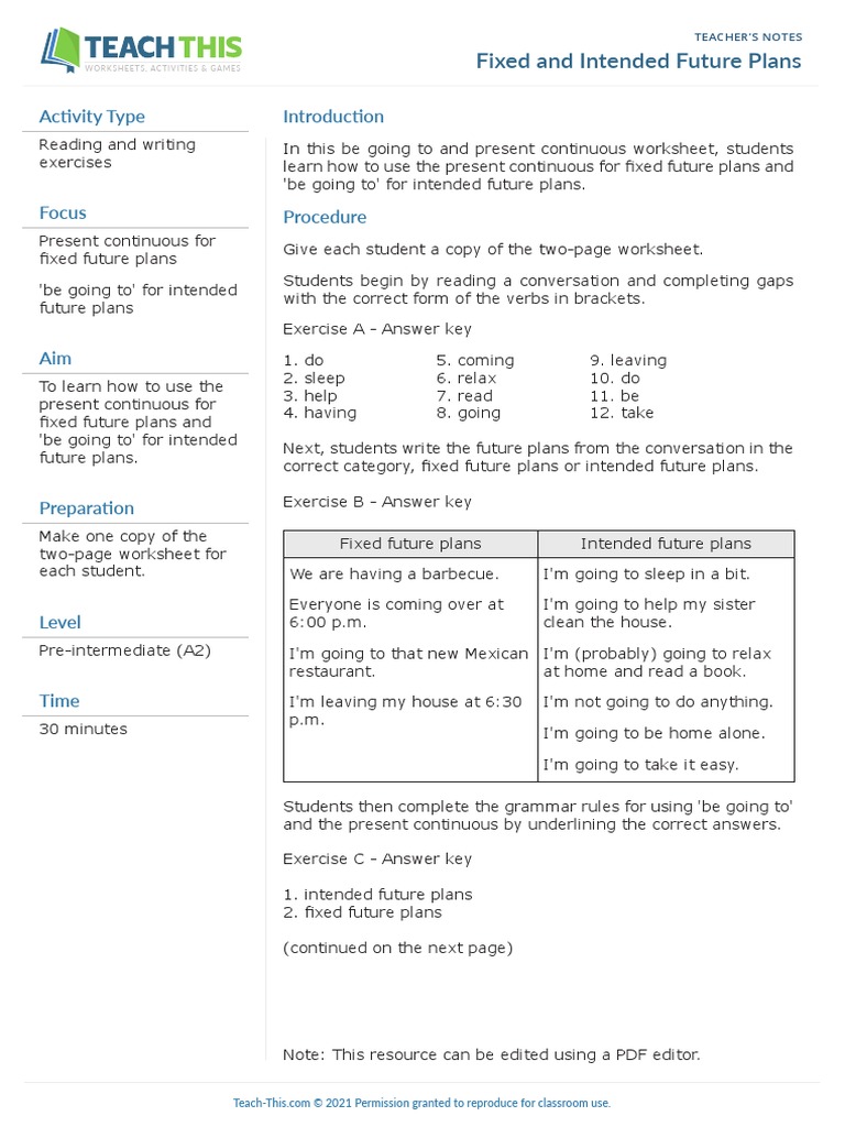 Fixed and Intended Future Plans | PDF | Linguistics