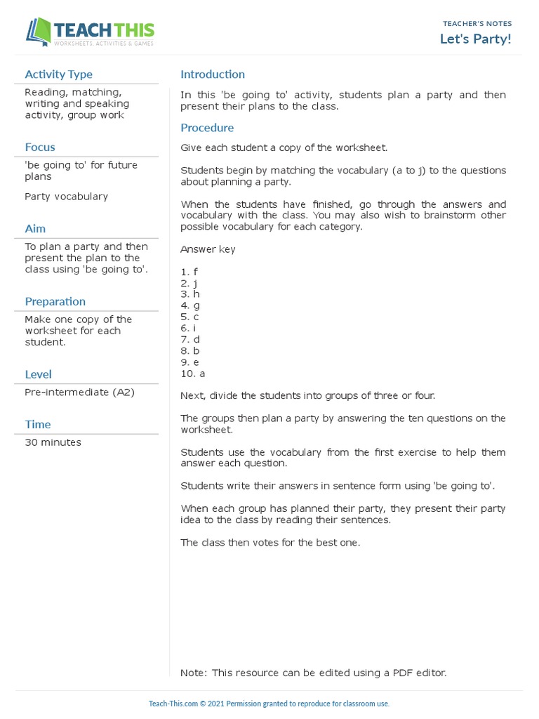 Let's Party!: Activity Type | PDF