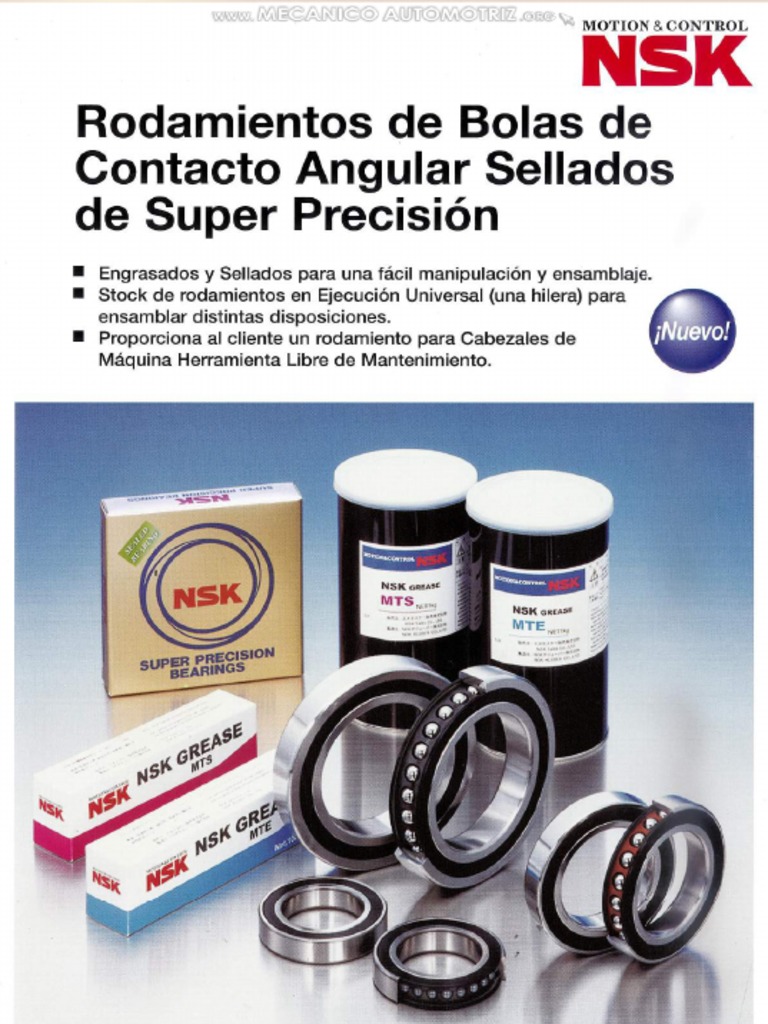 Catalogo Rodamientos Bolas Contacto Angular Sellados Super Precision NSK Caracteristicas ...