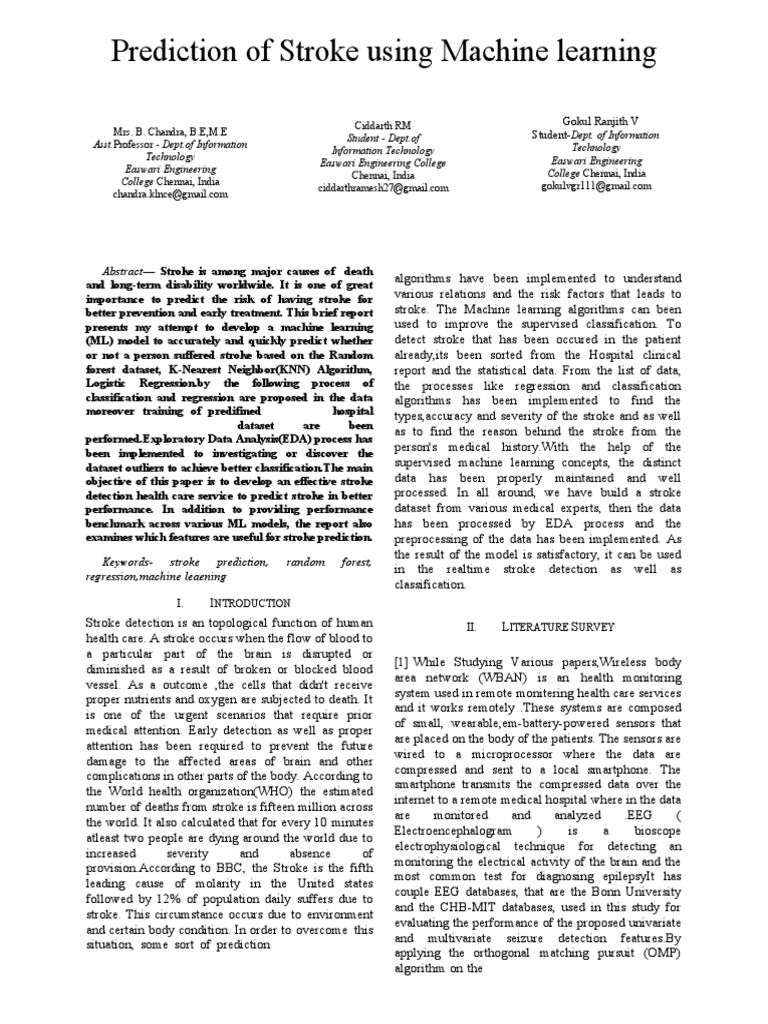Prediction of Stroke Using Machine Learning | Download Free PDF ...