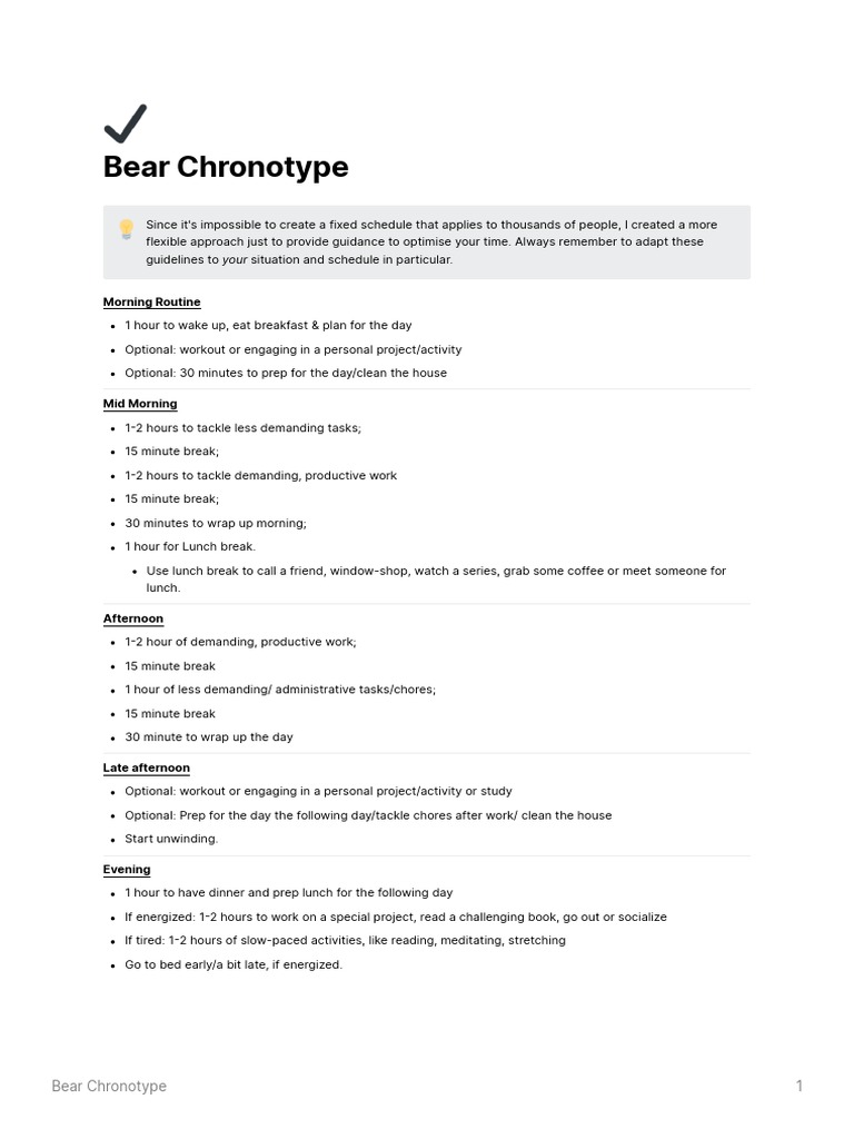 Bear Chronotype: Morning Routine | PDF
