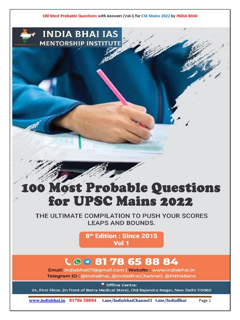 100 Most Probable Questions 2022 Vol-I by India Bhai | PDF | Governance | Rape