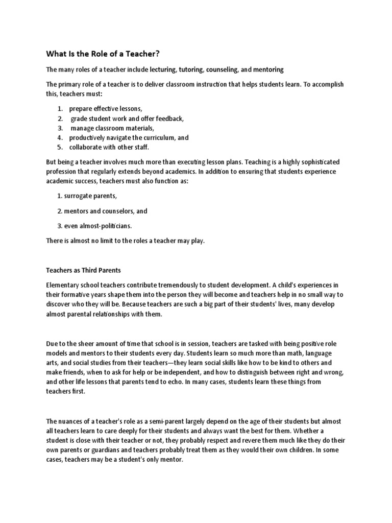 Understanding the Teacher's Role | PDF | Teachers | Teaching Method