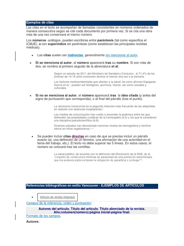 COMO CITAR Y ELABORAR REFERENCIAS ESTILO VANCOUVER | PDF | Citación ...