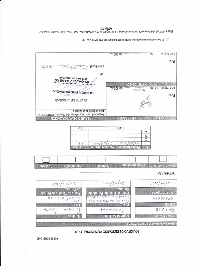 Solicitud de Descanso Vacacional Anual Roxana Ramirez | PDF