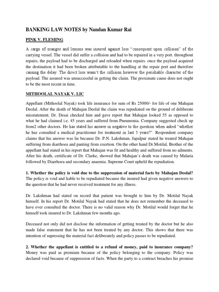 BANKING LAW NOTES by Nandan Kumar Rai | PDF | Insurance | Boiler