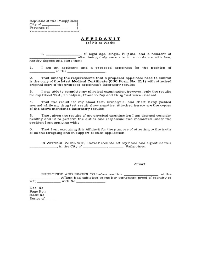 Affidavit of Fit To Work | PDF