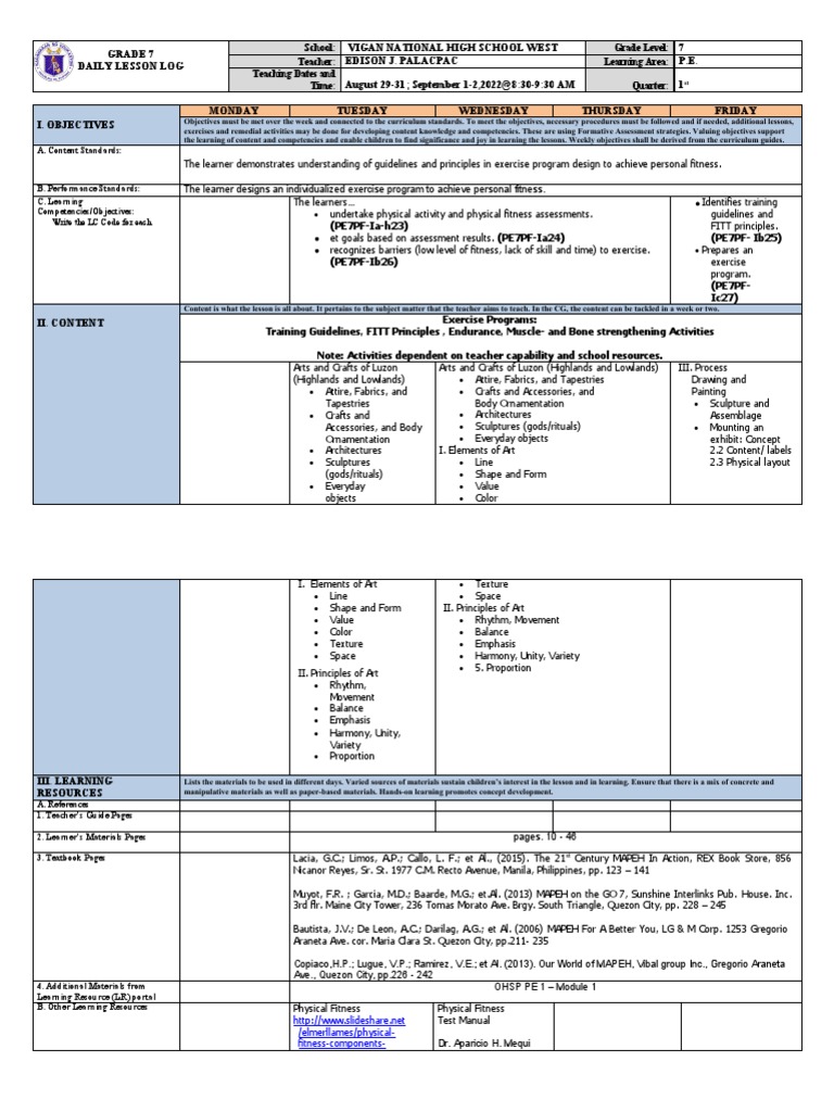Vigan National High School PE Lesson on Exercise Programs | PDF ...