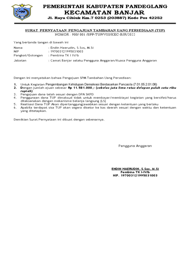 Surat Pernyataan Tup | PDF