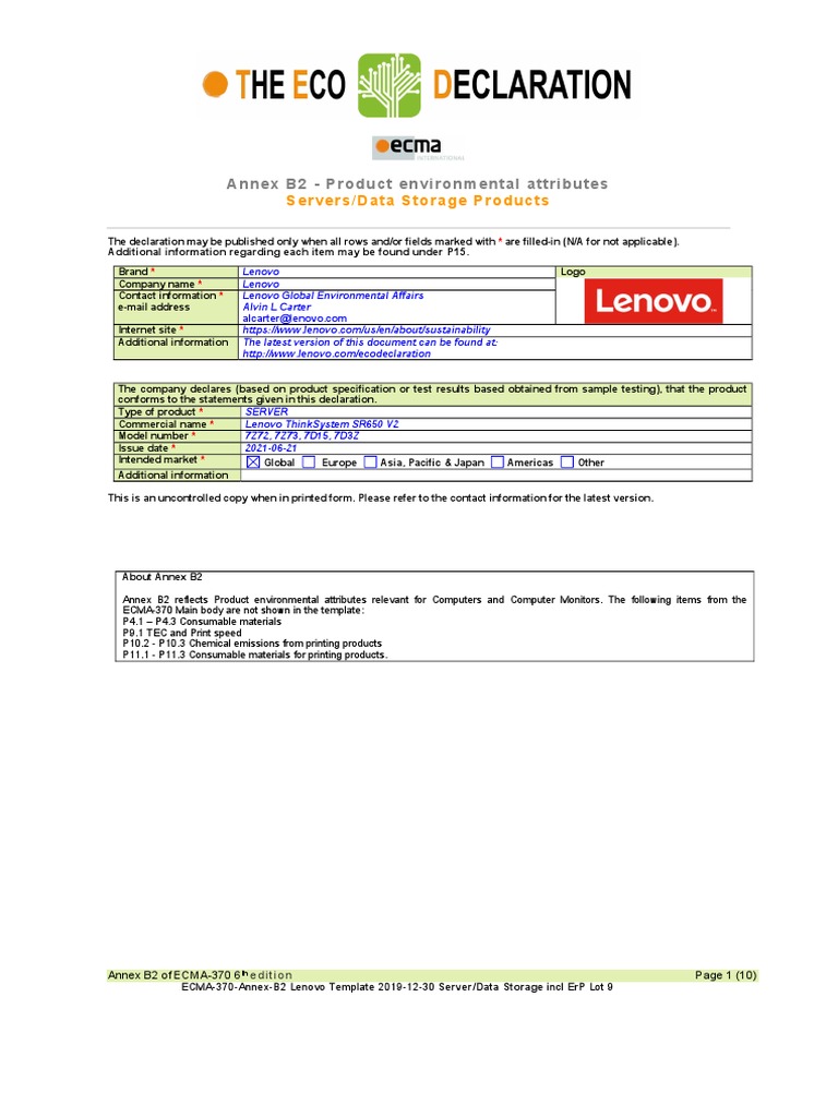 Annex B2 - Product Environmental Attributes: Servers/Data Storage ...