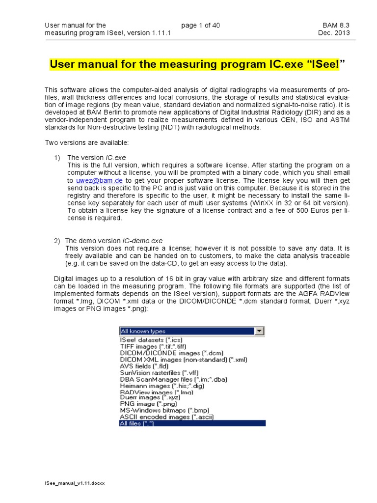 User Manual For The Measuring Program Ic - Exe "Isee!": Uwez@Bam - de | PDF | Pixel | Computer File
