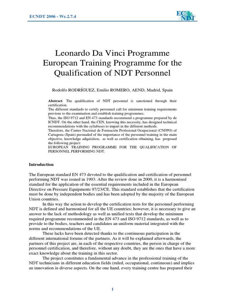 Leonardo Da Vinci Programme European Training Programme For The ...