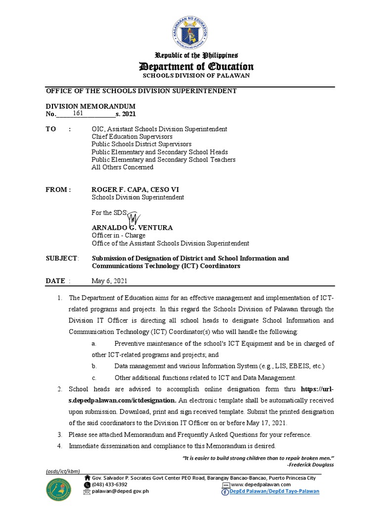 Designation of ICT Coordinators in Schools | PDF | Educational ...