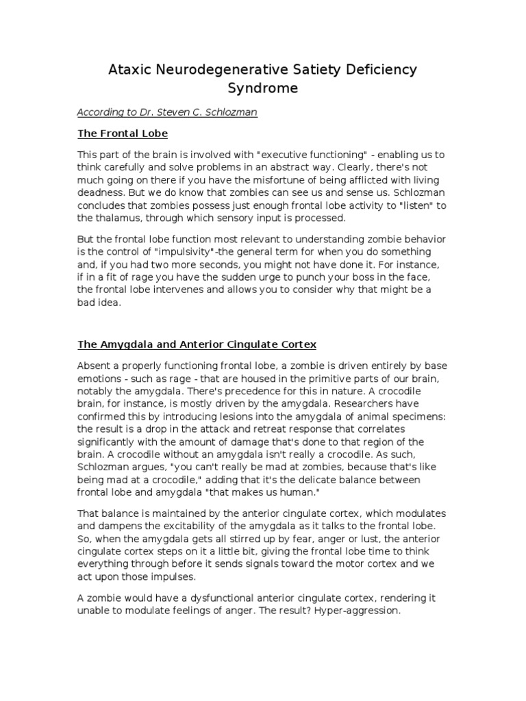 Neurological Explanations for Zombie Behavior: A Summary of Dr. Steven ...