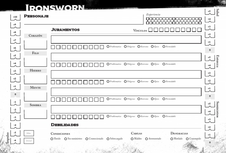 Hoja Personaje Ironsworn 2022 Libro Apaisada | PDF