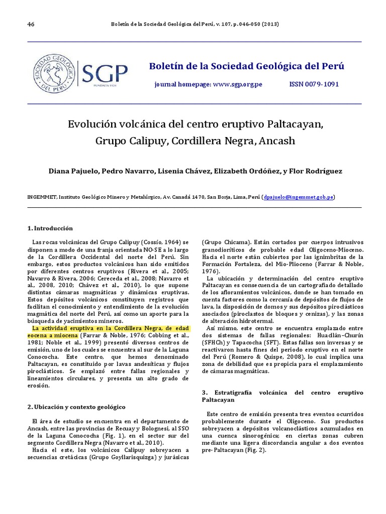 Volcanic Evolution of the Paltacayan Eruptive Center, Calipuy Group ...