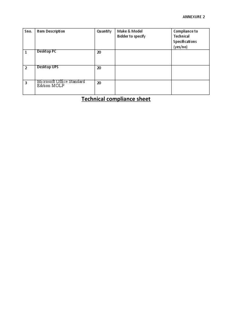 Technical Compliance Sheet | PDF